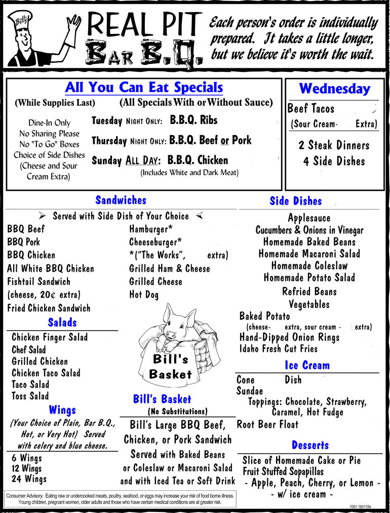 Bill's Real Pit BBQ - Menu